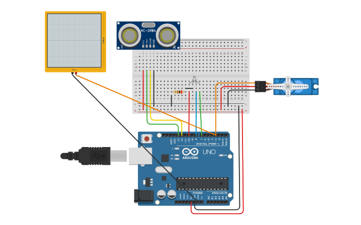 Circuit design Copy of Servo Motor and RGB LED Controlled by Ultrasonic ...