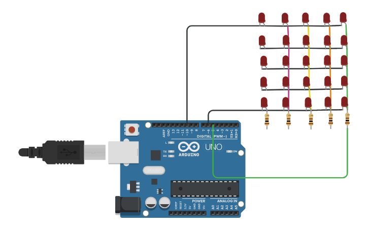 Circuit design LED Matrix & Code - Tinkercad