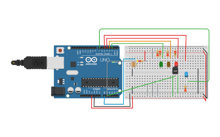 Circuit design GAS , LDR Sensor - Tinkercad