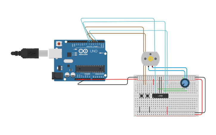 Circuit design Controlling a DC Motor using H-BRIDGE | Tinkercad