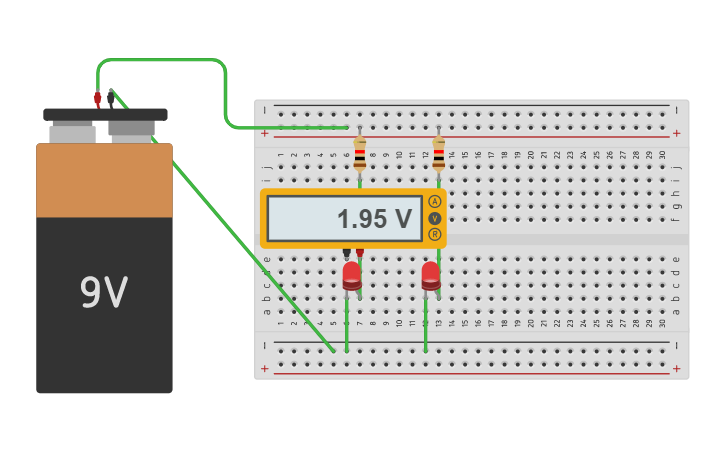 Circuit design battery level LED Indicator - Tinkercad