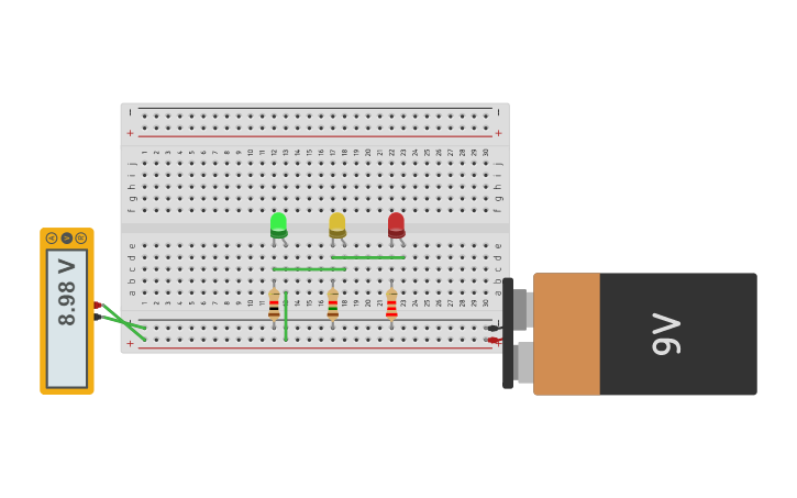 Circuit design Battery level indicator | Tinkercad