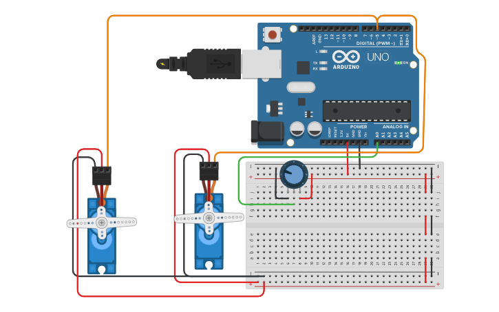 Circuit design dois servos motores - Tinkercad