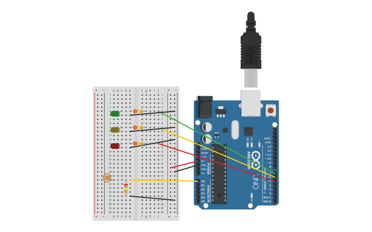 Circuit design Controlando sensor LDR | Tinkercad