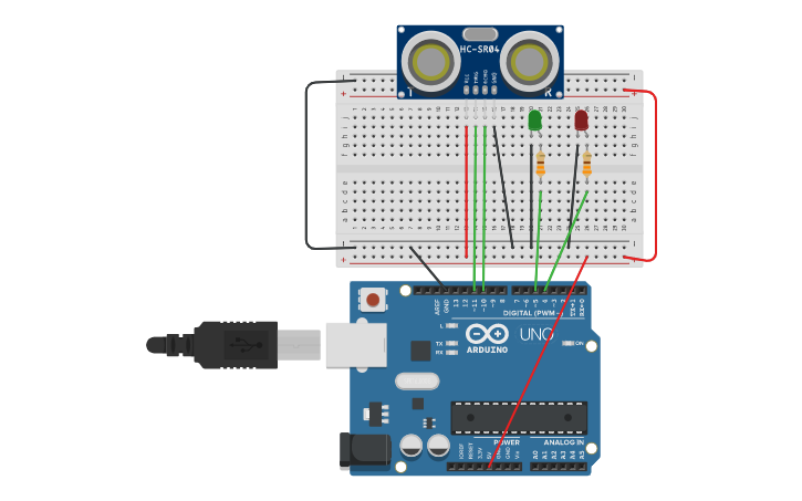 Circuit design Ultra Sonic Distance Final Activity | Tinkercad