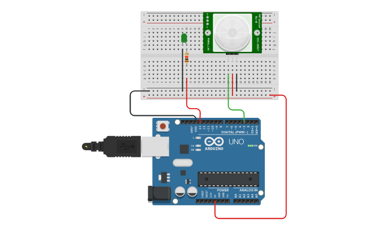 Circuit design PIR - Tinkercad