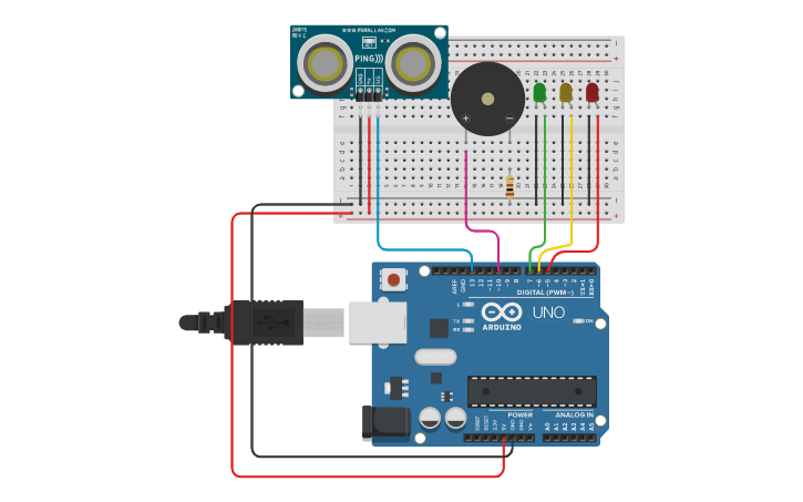 Circuit Design ультра звуковой датчик Tinkercad