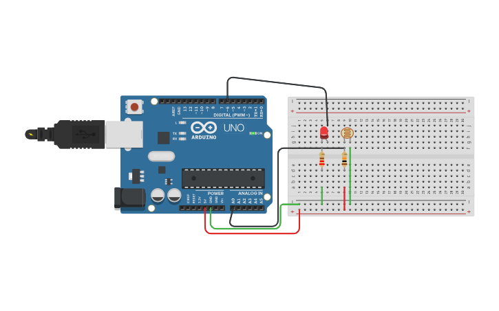 Circuit design Control a led light using Photoresistor sensor | Tinkercad