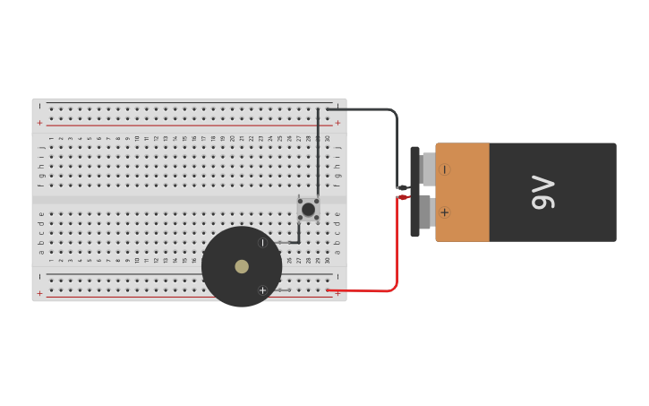 Circuit design Buzzer+push button - Tinkercad