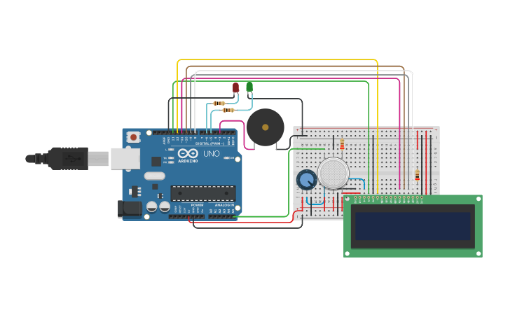 Circuit design Fire breakout alarm - Tinkercad