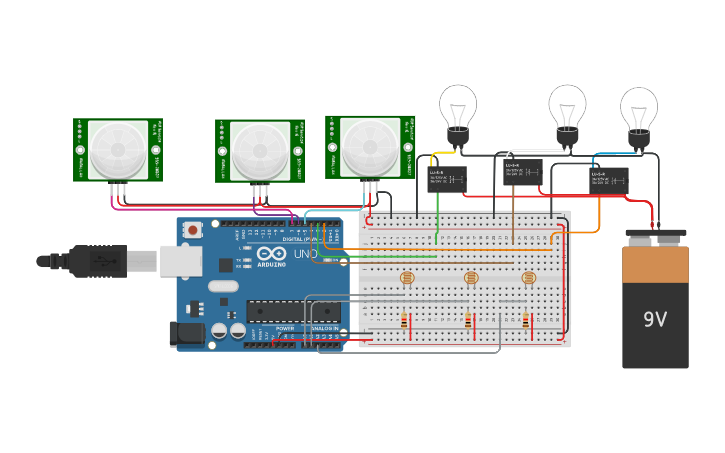 Circuit design Smart street light system - Tinkercad