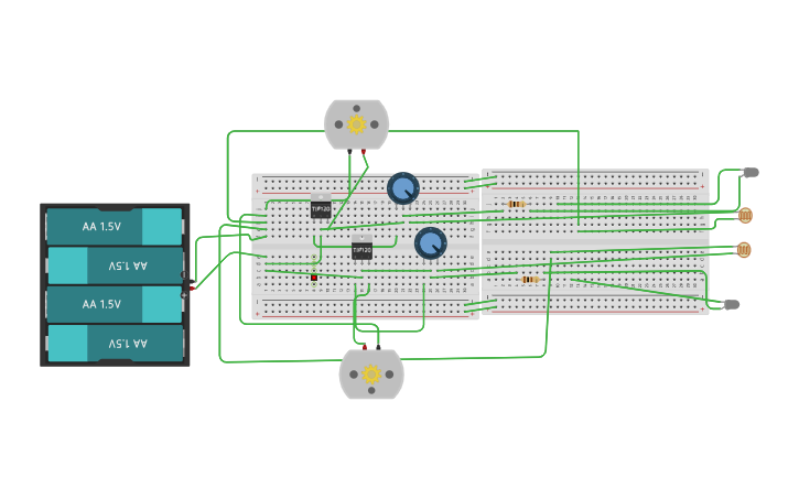 Circuit design caroo que segue linha preta - Tinkercad