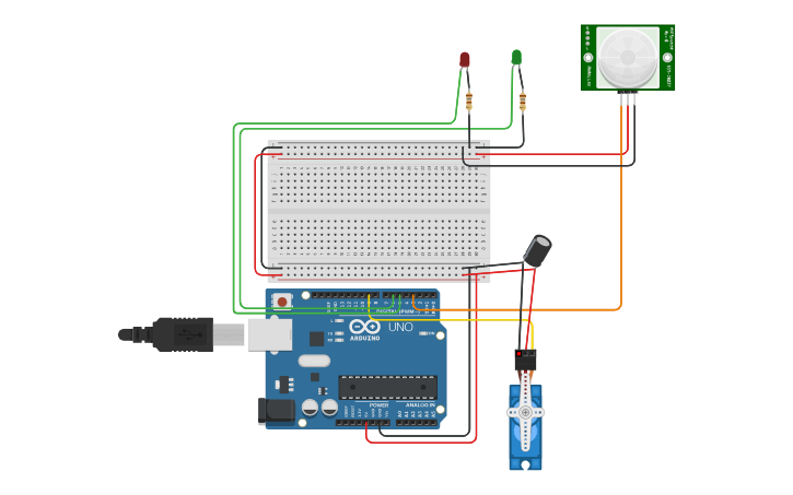 Circuit design Servo motor com PIR sensor de presença - Tinkercad Circuit design Servo motor com PIR sensor de presença - Tinkercad