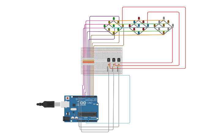 Circuit design Ejercicio Secuencia de Leds - Tinkercad
