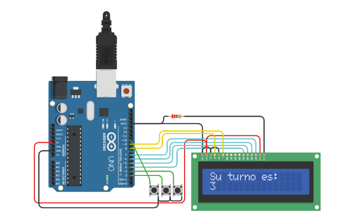 Circuit design --LCD 3 botones - Tinkercad