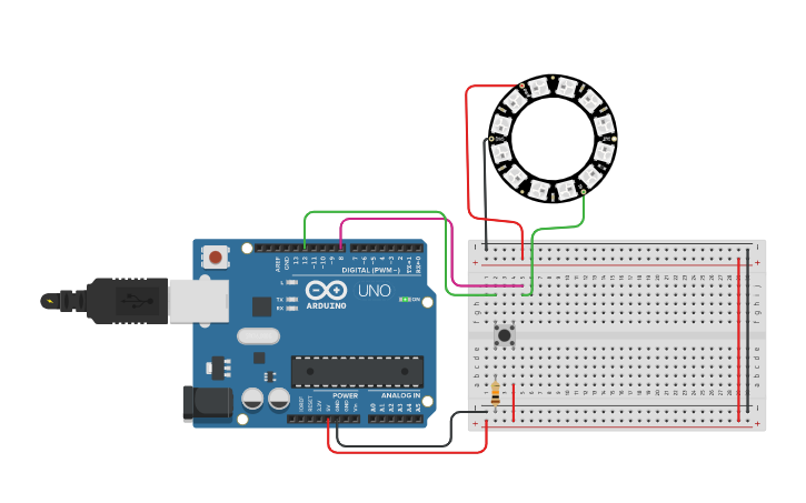 Circuit design button + neopixel_Zivkovic | Tinkercad