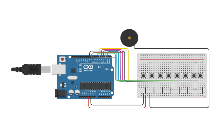 Circuit design Piano Arduino - Tinkercad