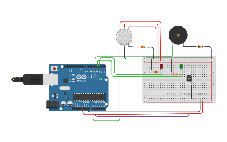 Circuit Design Gas And Temperature Sensor Tinkercad