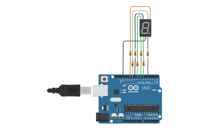 Circuit design BAB 6 Simulasi Arduino 7 Segment - Tinkercad
