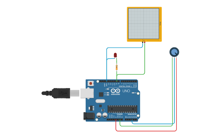 Circuit design Set LED-Brightness using potentiometer - Tinkercad