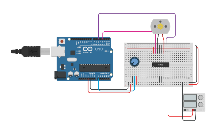 Circuit design Motores DC Ampliacion AMS - Tinkercad
