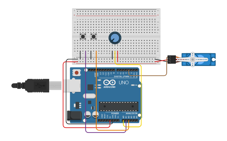 Circuit design Servo/Potenciometro | Tinkercad
