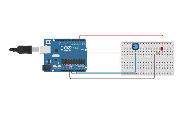 Circuit design Controlling LED By Potentiometer - Tinkercad
