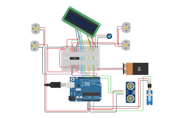 Circuit design Obstacle avoiding robot - Tinkercad