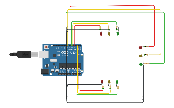 Circuit design 9 LED Traffic Light System - Tinkercad