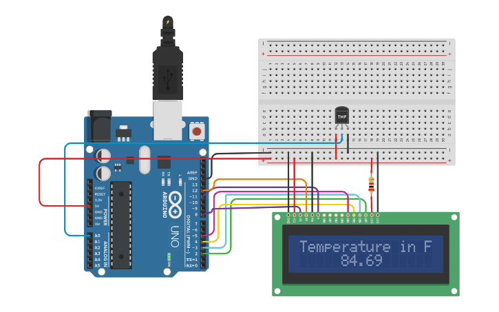 Circuit design Temperature measurement - Tinkercad