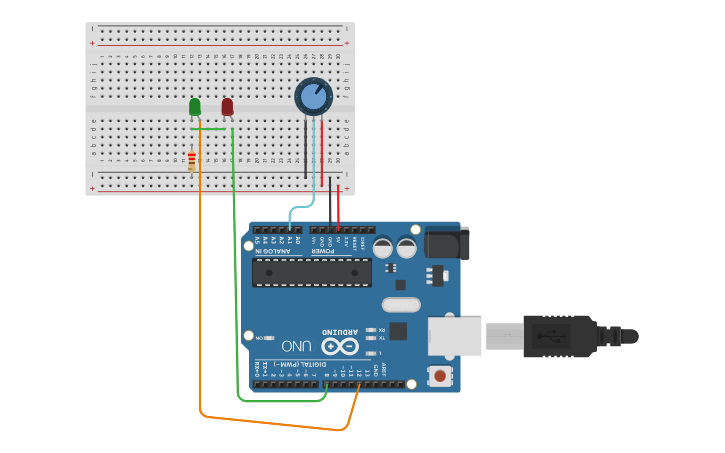 Circuit design leds with potentiometer | Tinkercad