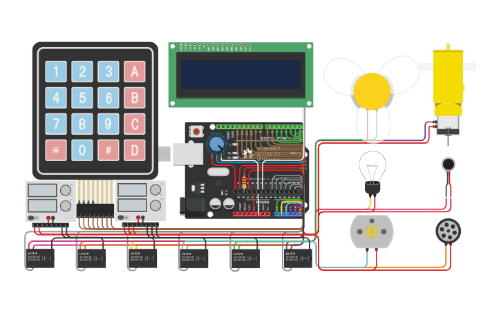 Circuit Design Keypad 4x4 Motors Control Tinkercad