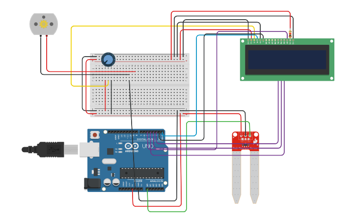 Circuit design sensor de umidade de solo - Tinkercad