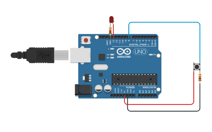 Circuit design Arduino- LED on/off + Push button - Tinkercad