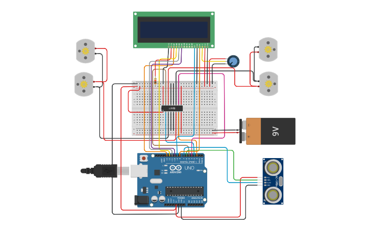Circuit design Obstacle Avoiding Robot Car | Tinkercad