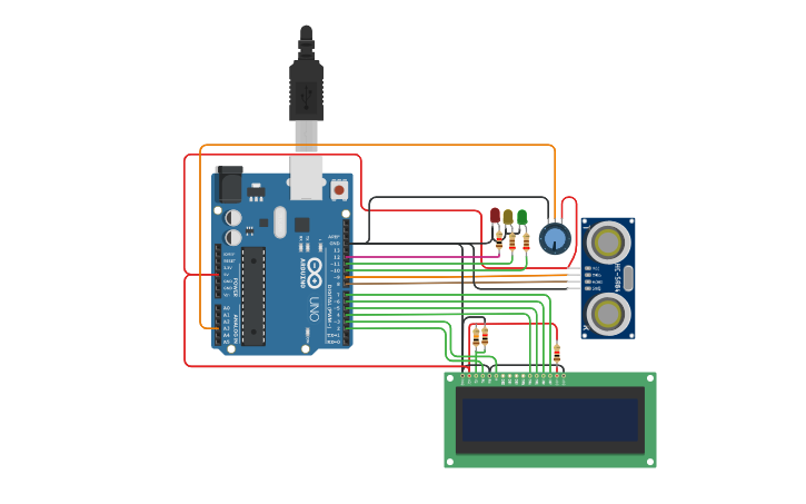 Circuit design PROJETO CONTROLADOR de CARGA por DISTÂNCIA - Tinkercad