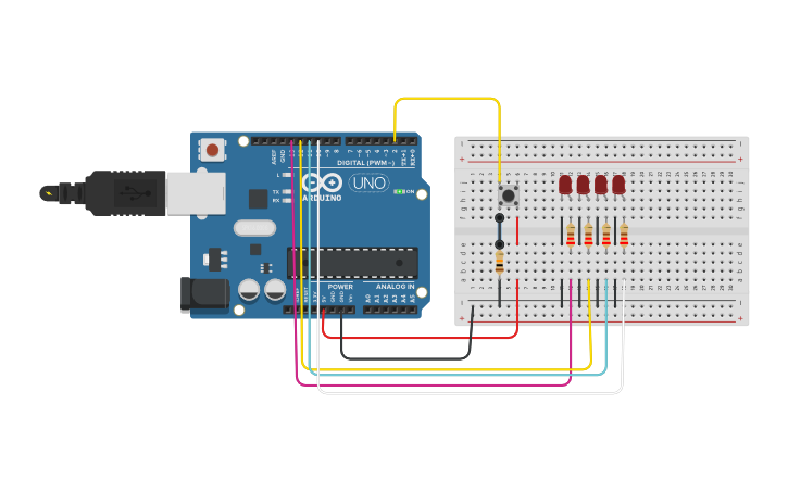 Circuit design LEd+Button - Tinkercad