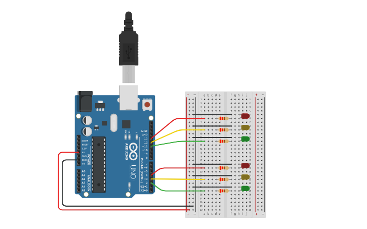 Circuit design 2-Way Traffic Light Controller - Tinkercad