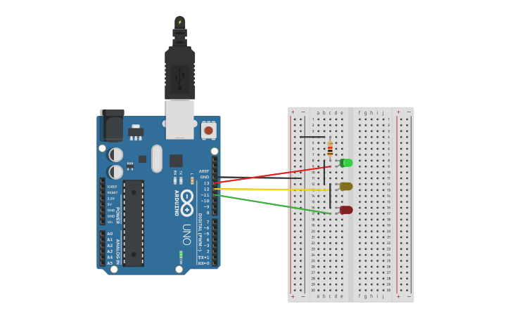Circuit design Traffic Light - Tinkercad