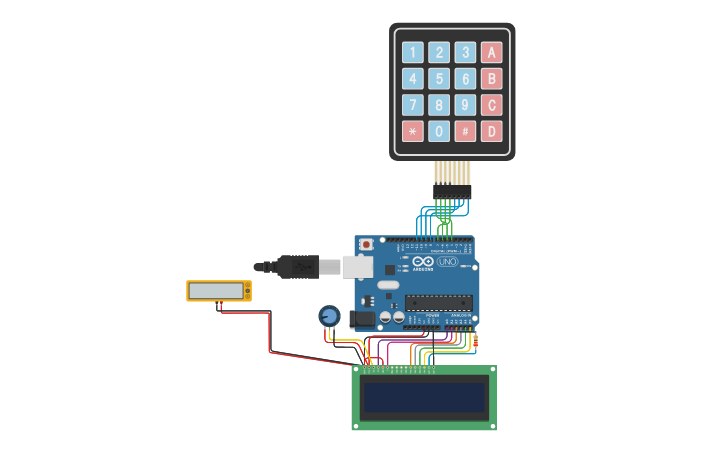 Circuit design Arduino com Teclado e LCD - Tinkercad