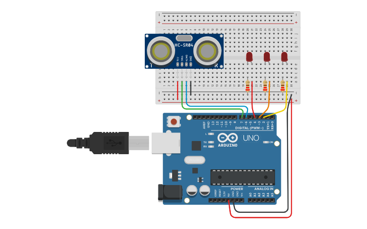 Circuit design Ultrasonic Distance Sensor LED Bar Graph | Tinkercad