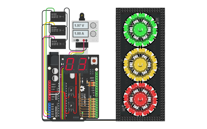 Circuit Design Neopixel Timed Traffic Light Tinkercad