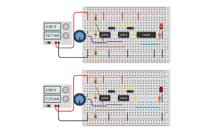 Circuit design Window Comparator based on LM741 - Tinkercad