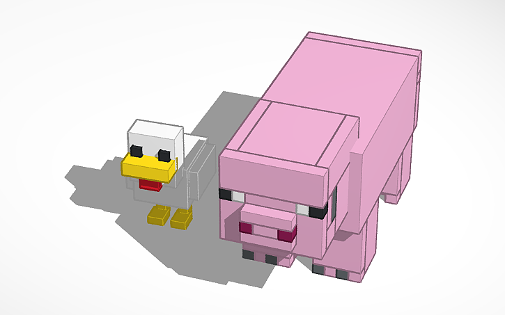 3D design Minecraft pig and chicken - Tinkercad