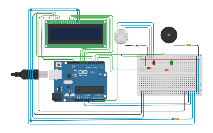 Circuit Design Gas Detecting Alarm System Tinkercad