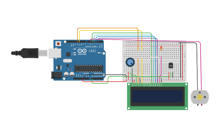 Circuit design Sensor de temperatura y ventilador - Tinkercad