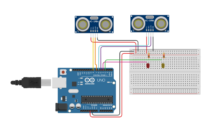 Circuit design 09 Arduino - 2 distance sensor example - Tinkercad Circuit design 09 Arduino - 2 distance sensor example - Tinkercad