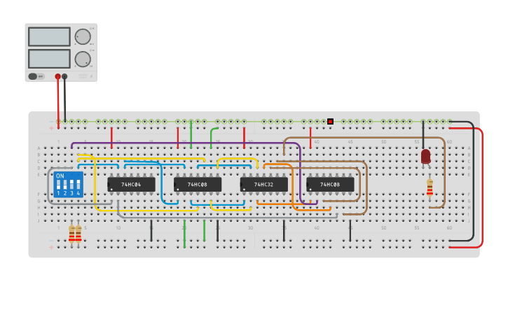 Circuit design Mux 4-to-1 dari Mux 2-to-1 - Tinkercad