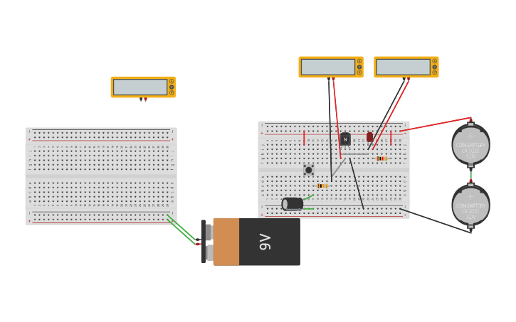 Circuit design LED/transistor/capacitor - Tinkercad