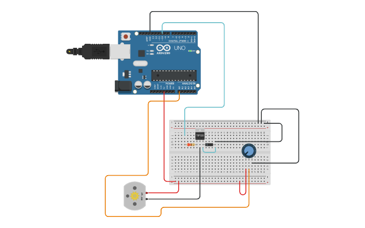 Circuit design Motor DC 5v potenciômetro | Tinkercad